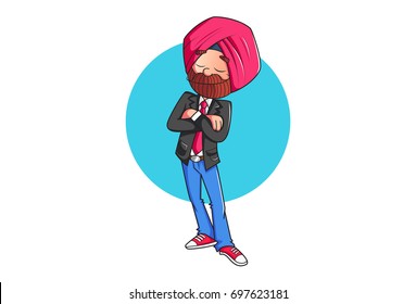 Vektor Stok Sardar Ji Standing Vector Illustration Isolated (Tanpa ...