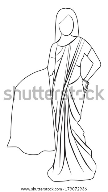 Saree Outline Illustration Isolated 스톡 벡터(로열티 프리) 179072936 | Shutterstock