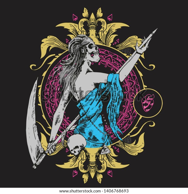 Satanic Queen Illustration Skull Head Holding Stock Vector (Royalty ...