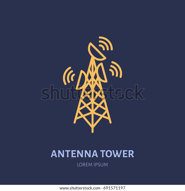 Satellite Dish Tower Flat Line Icon Stock Vector (Royalty Free ...
