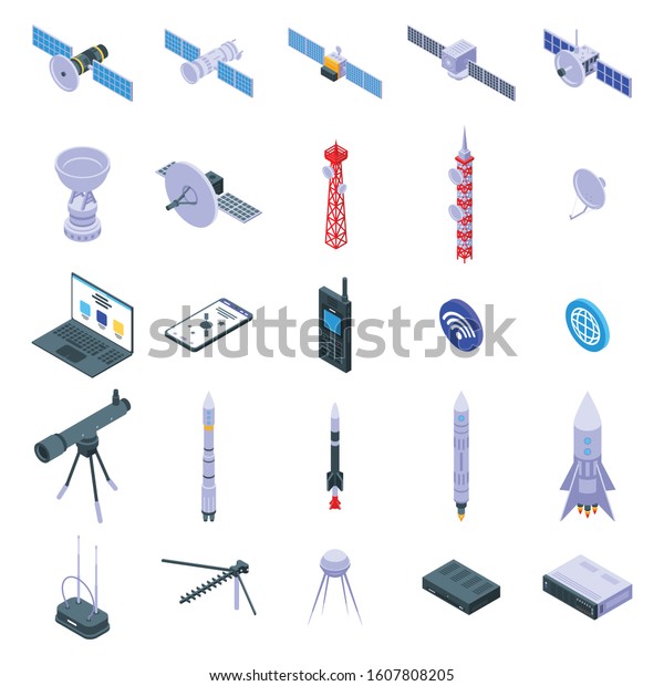 Satellite Icons Set Isometric Set Satellite Stock Vector (Royalty Free ...