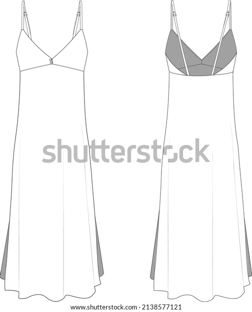 Satin Midi Night Dress Technical Drawing 库存矢量图（免版税）2138577121 ...