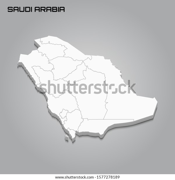 Saudi Arabia 3d map with borders of regions. Vector illustration