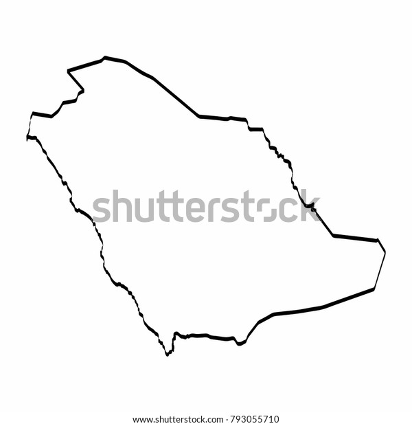 Saudi Arabia map outline graphic freehand drawing on white background ...