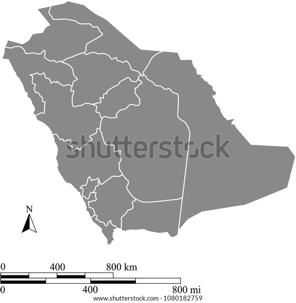 Saudi Arabia map vector outline with scales of miles and kilometers and ...