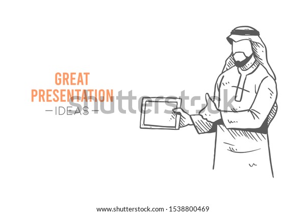 Saudi Arabian Man Presenting Launching New Stock Vector (Royalty Free ...