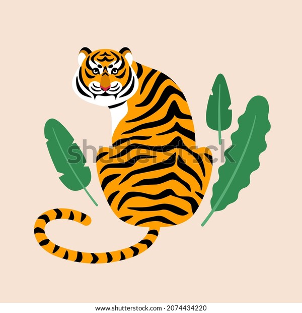 Savage Tiger Tropical Leaves Vector Illustration Stock Vector (Royalty ...
