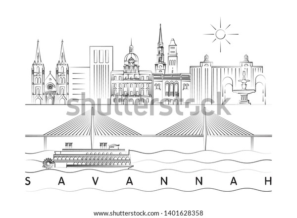 Savannah Georgia Skyline Minimal Vector Illustration Stock Vector ...