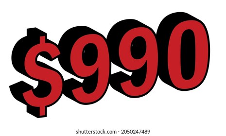 Save 990 Dollar 990 3d Red Stock Vector (Royalty Free) 2050247489 | Shutterstock