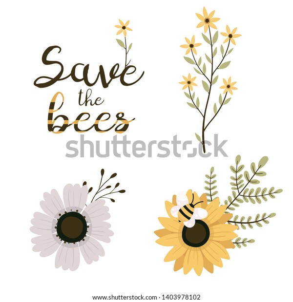 Save Bees Design Flower Bouquet Postcard Stock Vector (Royalty Free ...
