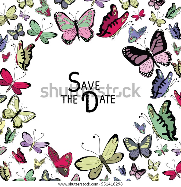 Save Date Invitation Colorful Butterflies Vector Stock Vector (Royalty ...
