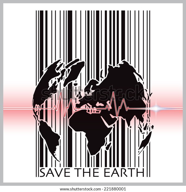 Save Earth Barcode Scanning Ecology Background Stock Vector (Royalty ...