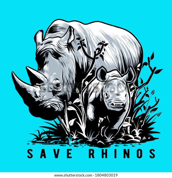 Save Rhinos Wildlife Illustration Vector Stock Vector (Royalty Free ...