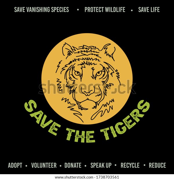 Save Tigers Vector Illustration Black Background Stock Vector (Royalty ...
