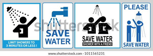 Save Water Bathroom Limit Showers 3 Stock Vector Royalty Free