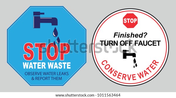 Save Water Sign Turn Off Tap Stock Vector (Royalty Free) 1011563464