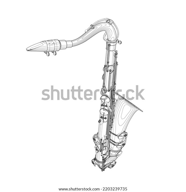 Saxophone Outline Black Lines Isolated On Stock Vector (Royalty Free ...