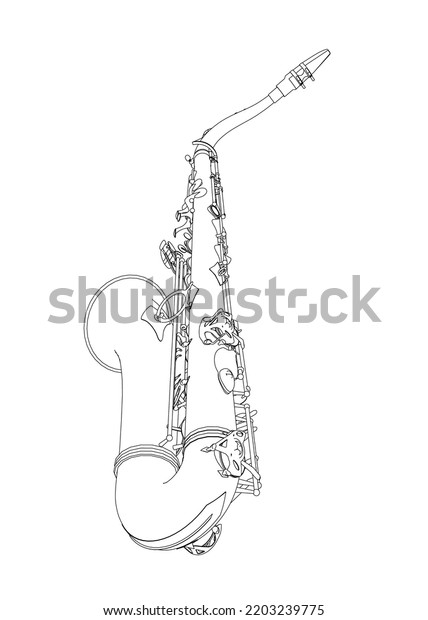 Saxophone Outline Black Lines Isolated On Stock Vector (Royalty Free ...
