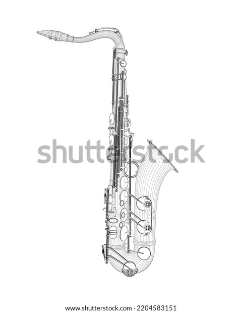 Saxophone Outline Black Lines Isolated On Stock Vector (Royalty Free ...