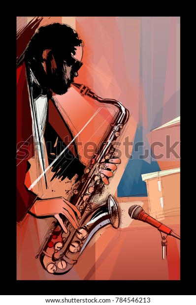 Saxophone Player On Grunge Background Vector Stock Vector (Royalty Free ...
