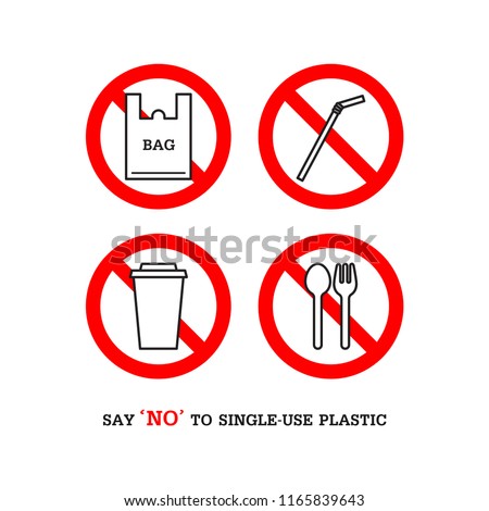 Say No Single Use Plastic Set Stock Vector (Royalty Free) 1165839643 ...