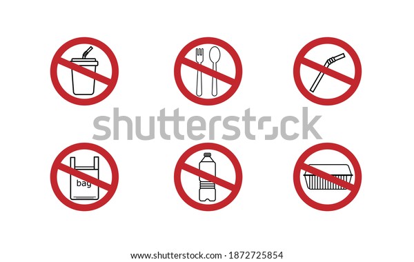 Say No Single Use Plastic Set Stock Vector (Royalty Free) 1872725854 ...