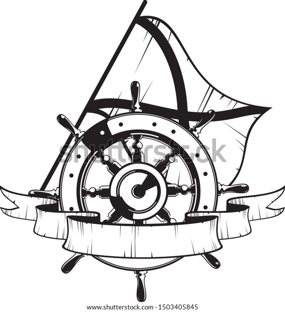 Saylor Print Ribbon Ship Wheel Navy Stock Vector (Royalty Free ...