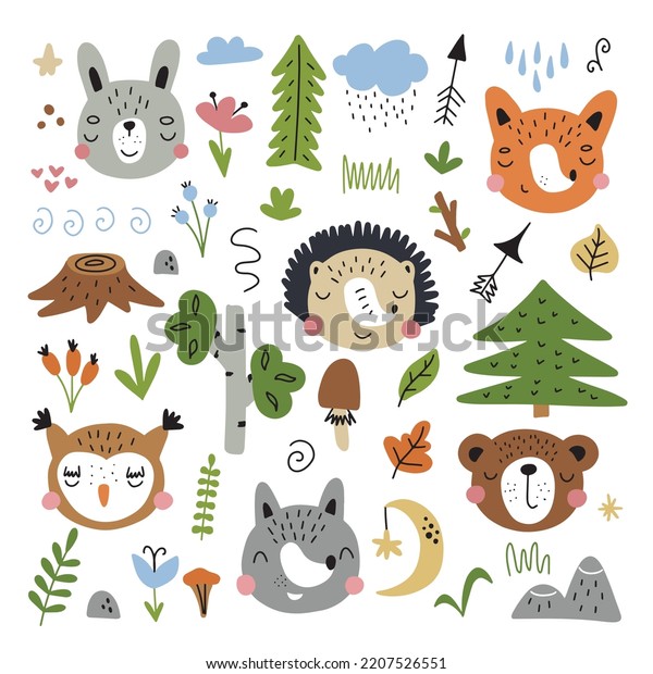 Scandinavian Animals Set Drawn By Hand Stock Vector (Royalty Free ...