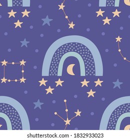 Scandinavian Boho Seamless Pattern Rainbows Stars Stock Vector (Royalty ...