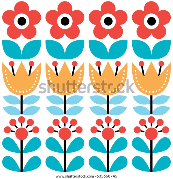 Scandinavian Seamless Pattern Swedish Folk Art: wektor stockowy (bez ...