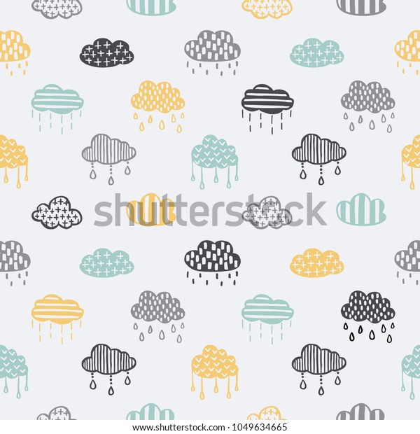 Scandinavian Style Hand Drawn Clouds Seamless Stock Vector (Royalty ...