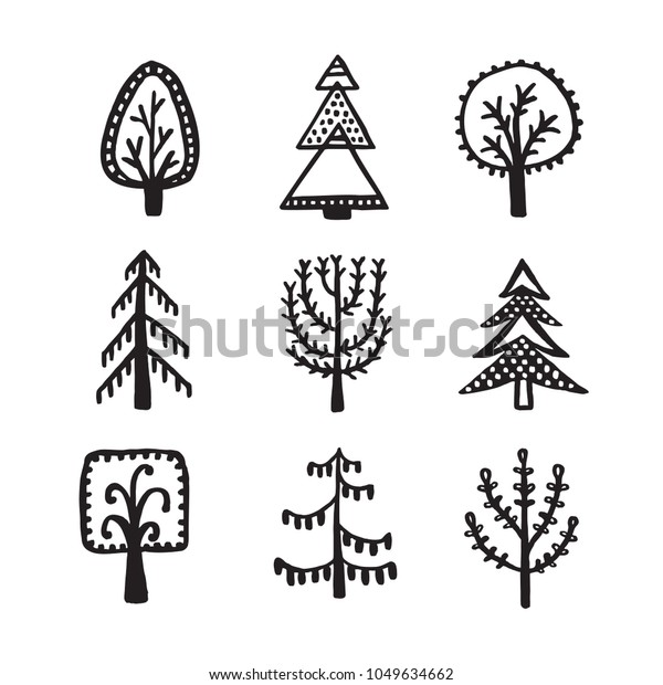 Scandinavian Style Hand Drawn Trees Set Stock Vector (Royalty Free ...