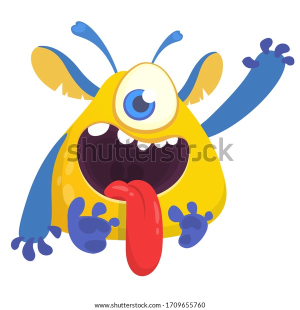 Scared Cartoon Yellow Monster Waving Vector Stock Vector (Royalty Free ...