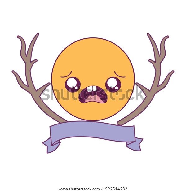 Scared Circle Cartoon Branches Design Kawaii Stock Vector (Royalty Free ...