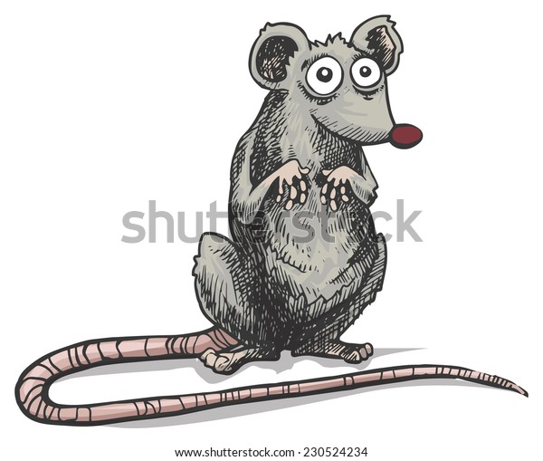 Scared frozen rat character, vector illustration