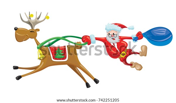 Scared Santa Hanging Behind Reindeer Which: vector de stock (libre de ...