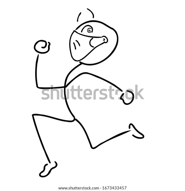 Scared Stick Man Wearing Mask Running Stock Vector (Royalty Free ...