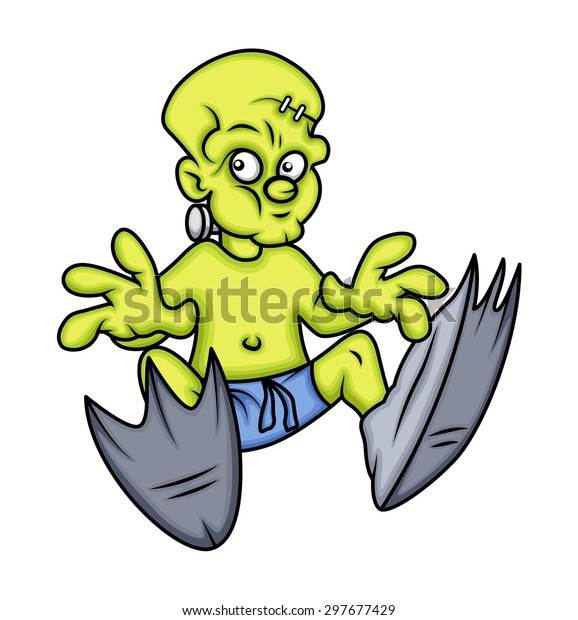 Scared Swimmer Character Underwater Vector Illustration 스톡 벡터(로열티 프리 ...