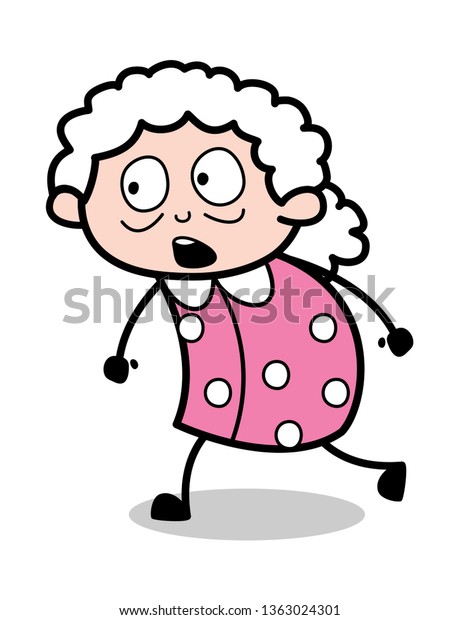 Scared Walking Old Cartoon Granny Vector Stock Vector (Royalty Free ...