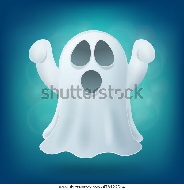 Scary Cartoon Ghost On Blue Background Stock Vector (Royalty Free ...