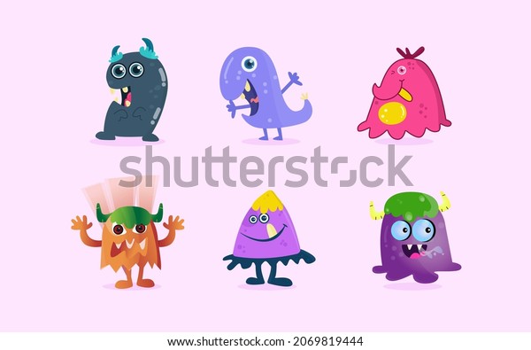 Scary Cute Monster Character Set Soft Stock Vector (Royalty Free ...