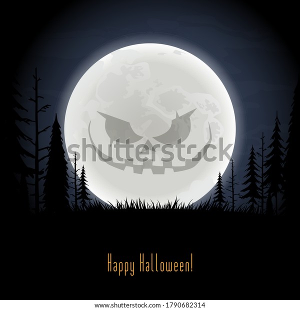Scary Face On Moon Dark Forest Stock Vector (Royalty Free) 1790682314 ...