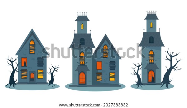 Scary Haunted House Broken Windows Halloween Stock Vector (Royalty Free ...