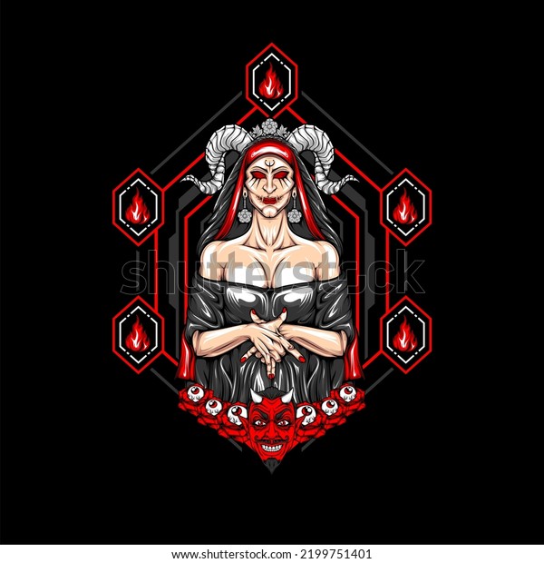 Scary Lady Illustration Awesome Background Stock Vector (Royalty Free ...