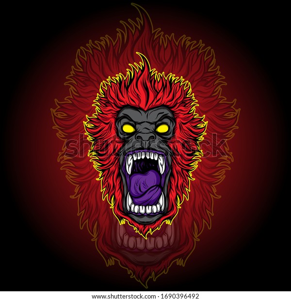 Scary Monkey Head Maskot Cartoon Vektor Stock Vector (Royalty Free ...