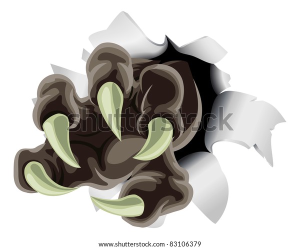 Vektor Stok Scary Monster Claw Breaking Through Background (Tanpa ...