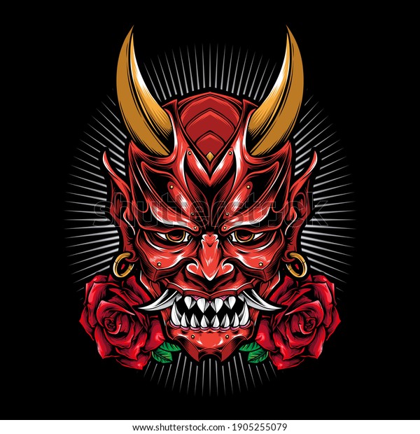Scary Oni Mask Rose Vector Stock Vector (Royalty Free) 1905255079