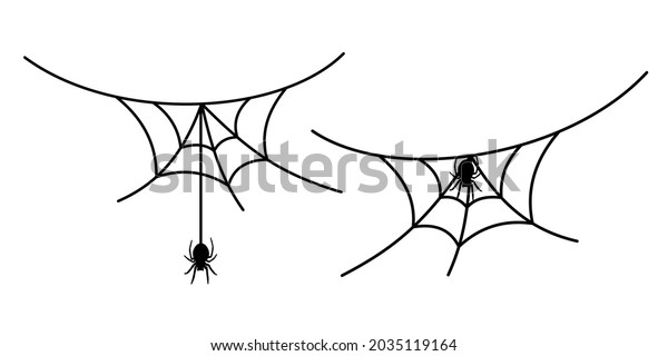 Scary Spider Web Set Isolated White Stock Vector (Royalty Free ...