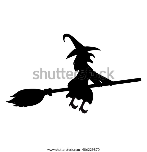 Scary Witch Witch Flying On Broom Stock Vector (Royalty Free) 486229870