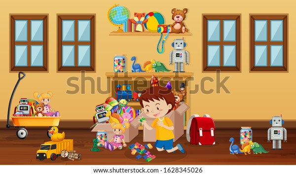 Scene Boy Playing Room Illustration Stock Vector (Royalty Free ...